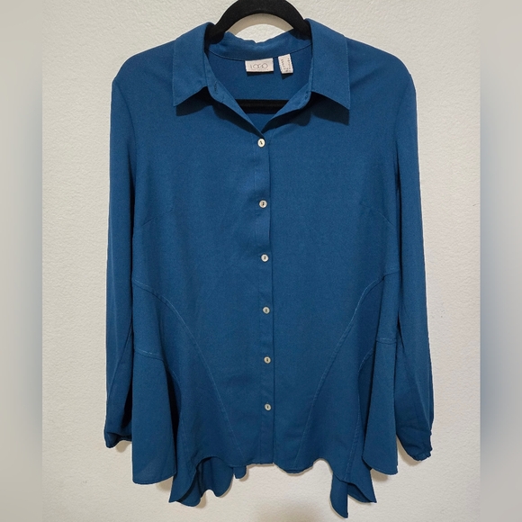 LOGO by Lori Goldstein | Tops | Logo Lori Goldstein Teal Blue Button Up ...
